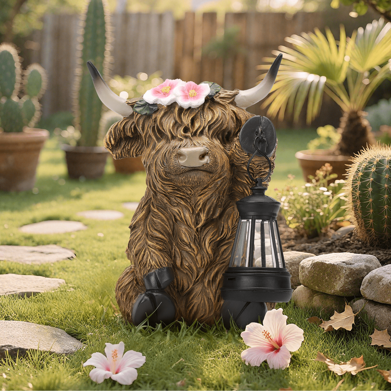 Solar LED Highland Cow Statue, Outdoor Garden Decor Figurine for Yard ...
