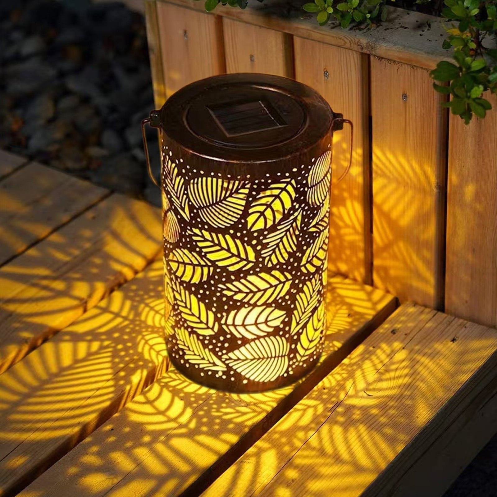 Solar LED Lantern Outdoor Hanging Lamp Wrought Iron Hollow Tree Branch ...