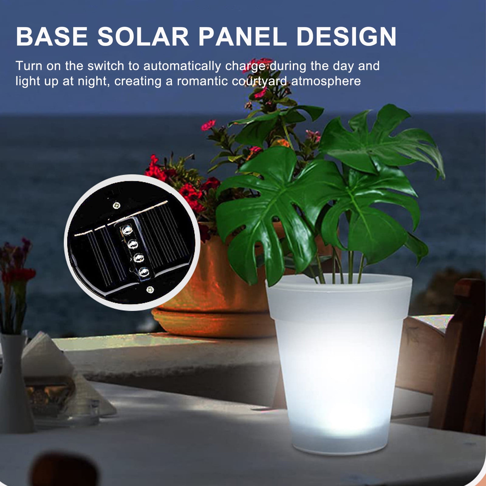 Solar LED Lighted Flower Pots for Outdoor, White LED Floral Arrangement ...