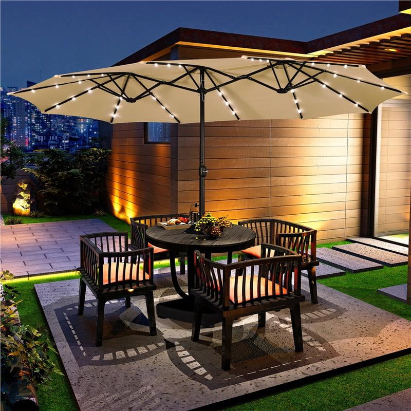 【Solar LED Lights Umbrella】Yaheetech 15/13ft Large Patio Umbrella ...