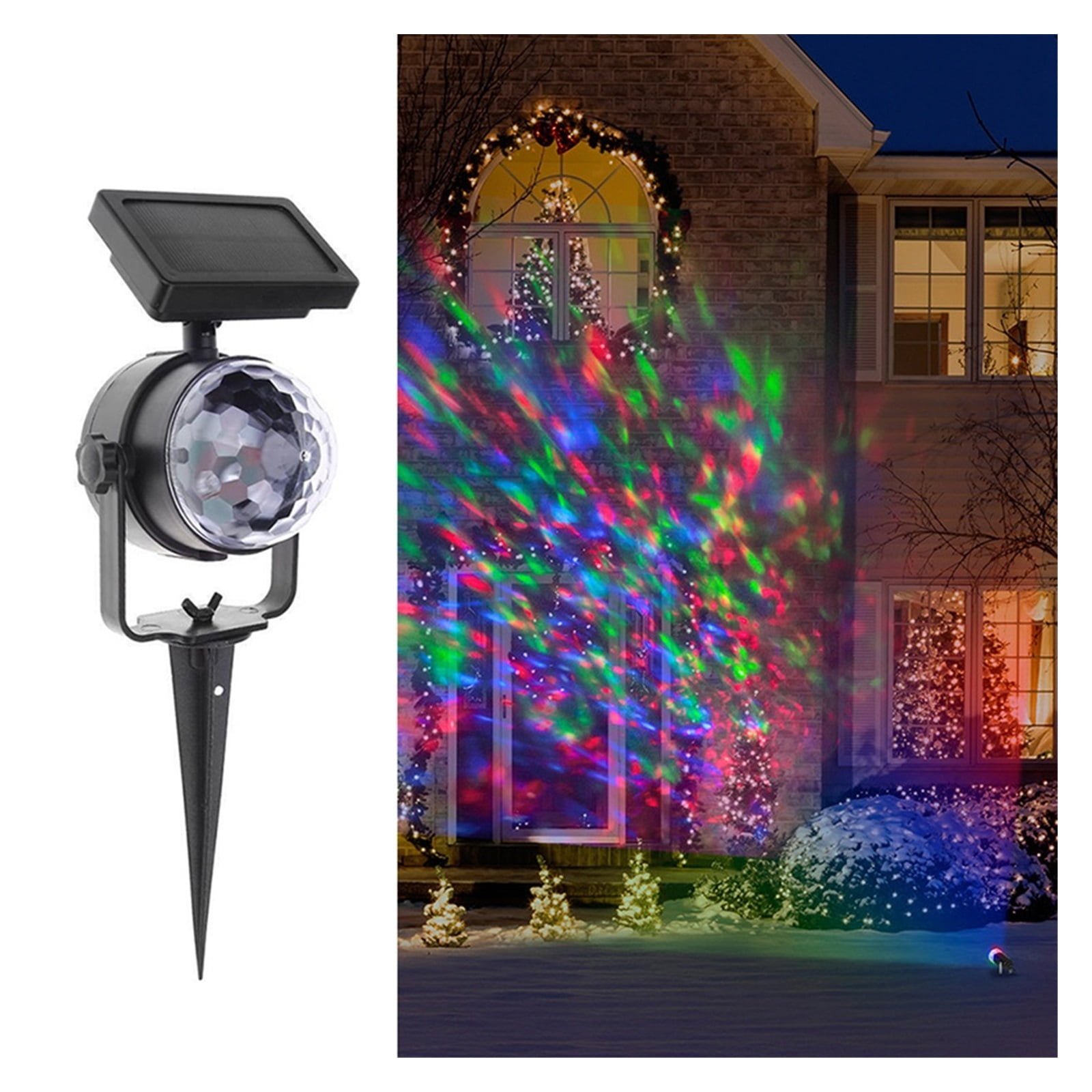 Solar LED Outdoor Spot Rotary Lamp Projector RGB Crystal Sta Lighting ...