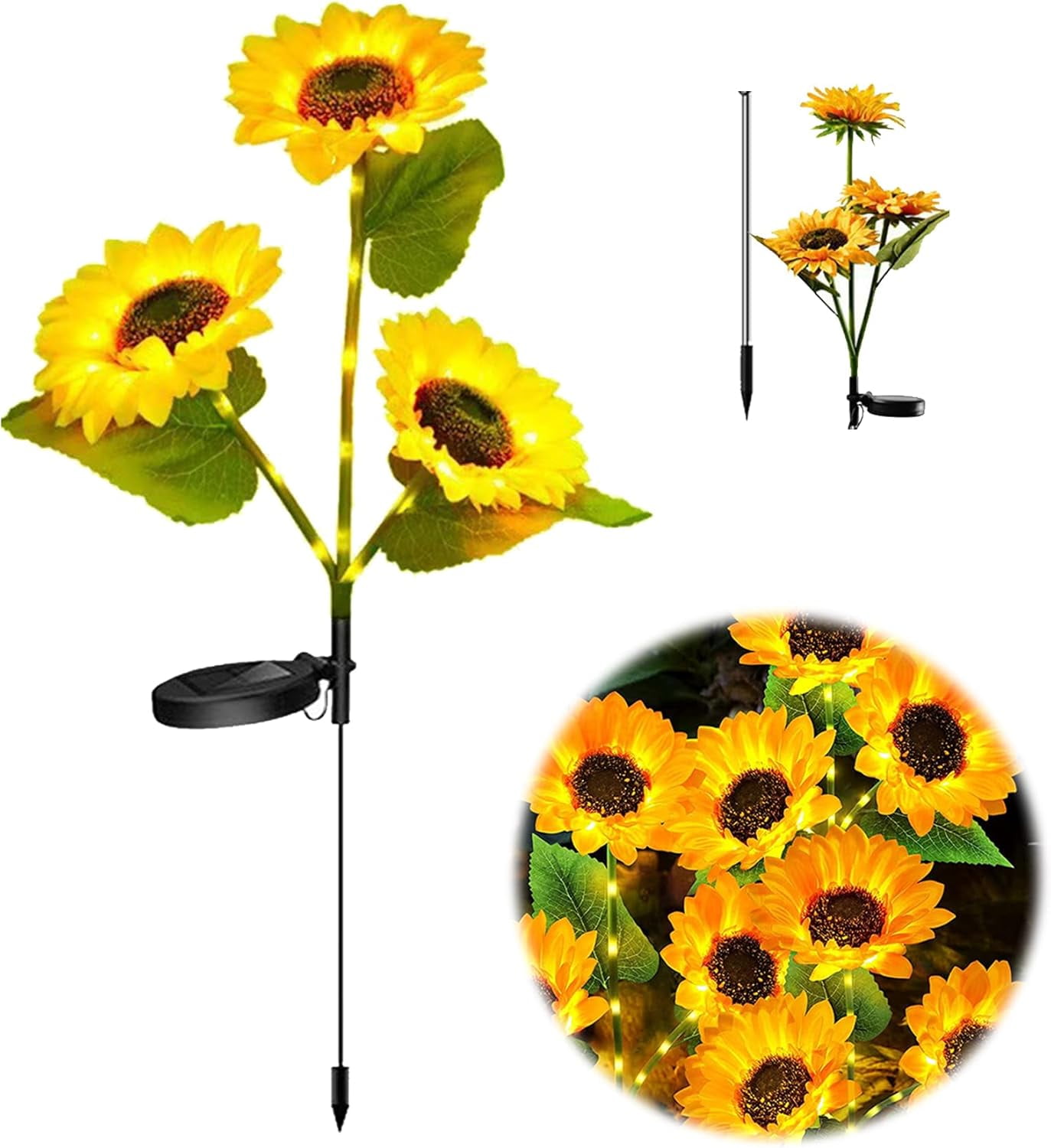 Solar LED Sunflower Garden Lights-29.6inch/75cm, One Head/Three Heads ...