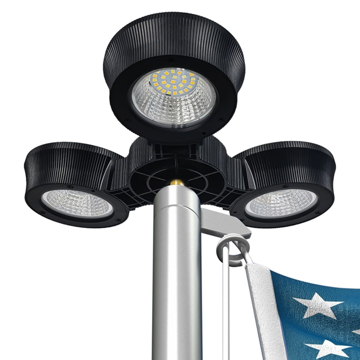 Solar LED Tri-Head Flagtop Pole Light - 32 LEDs - Color Tunable - 200 ...