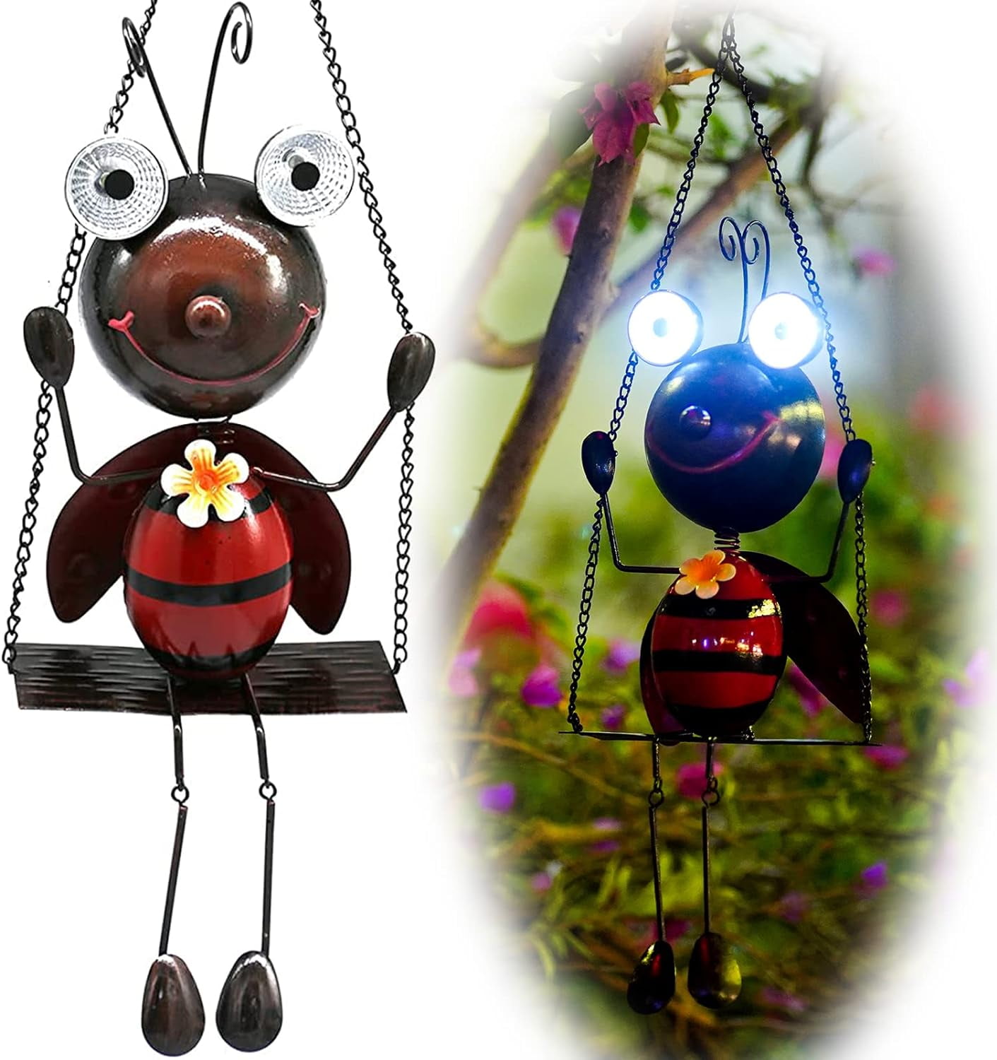 Solar Lady Bugs Swing Metal Ladybug Hanging Animal Garden Decor ...