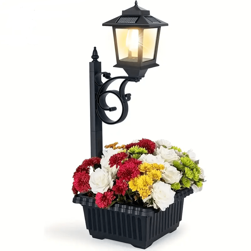 Solar Lamp Post Light with Planter Outdoor Waterproof Solar Pole Light ...