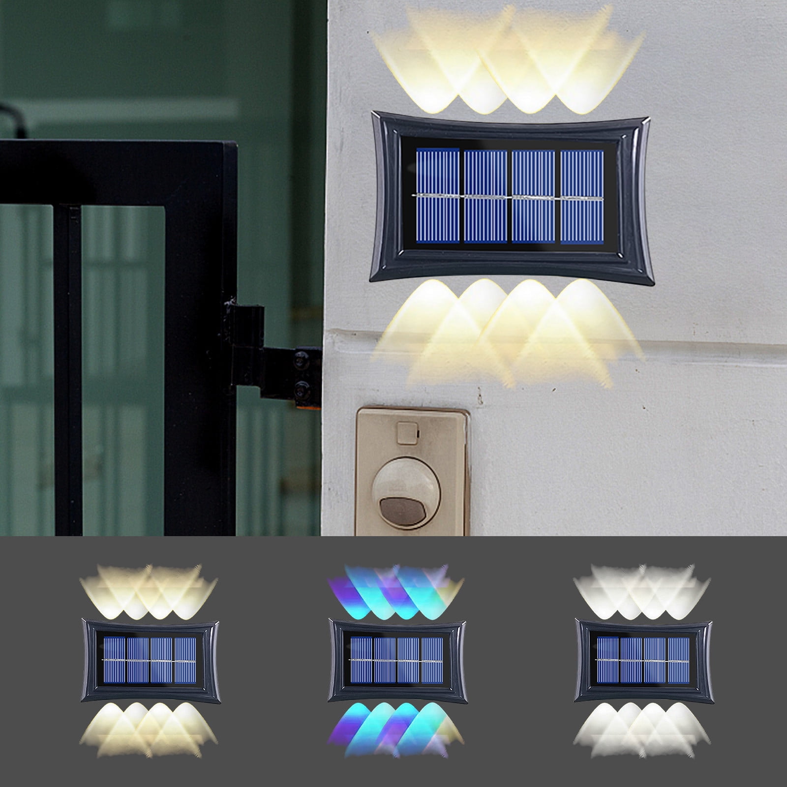 Solar Landscape Lights 2-Pack Black ABS Plastic Outdoor Wall Sconce ...