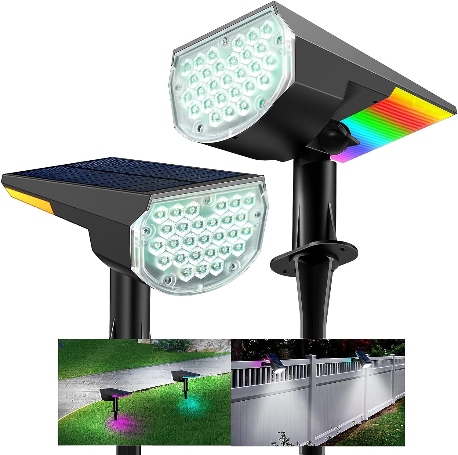 Solar Landscape Spotlights Outdoor 31LED White + Back RGB Multicolor ...
