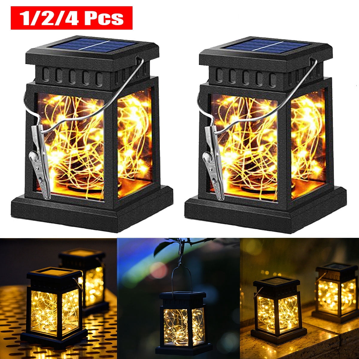 Solar Lantern Decorative Lights 2 Pack, Waterproof Hanging Solar Lights ...