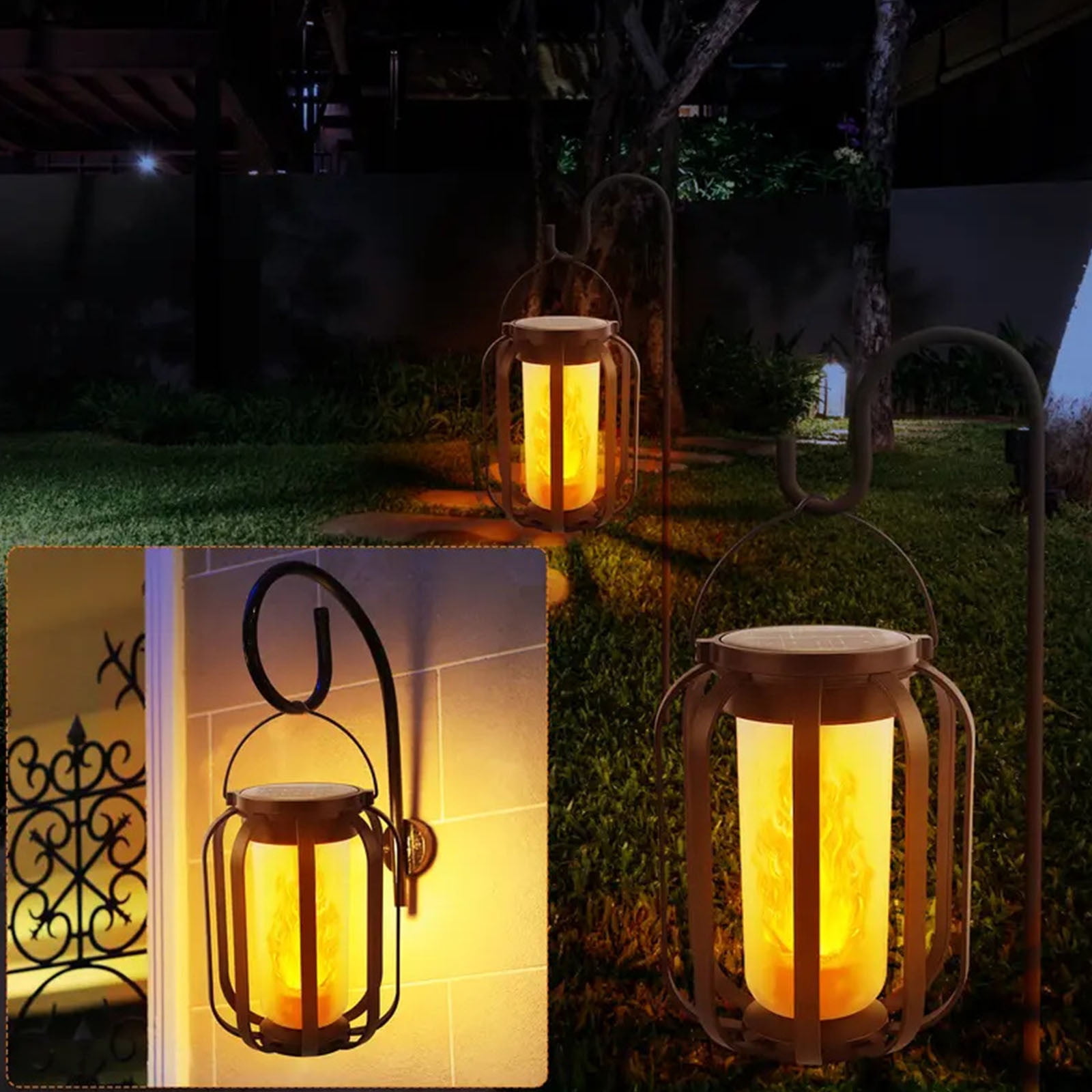 Solar Lantern with Flashing Flame, Upgraded Outdoor Solar Lantern for ...