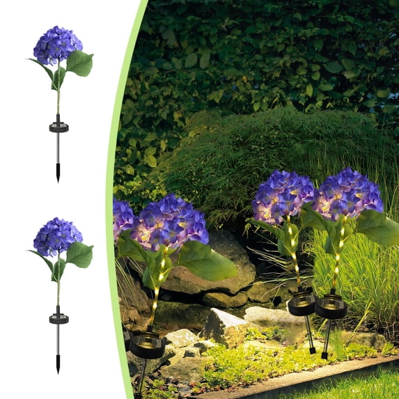 Solar Lantern Hydrangea Lights, LED Decorative Outdoor Lamp Stake Light ...