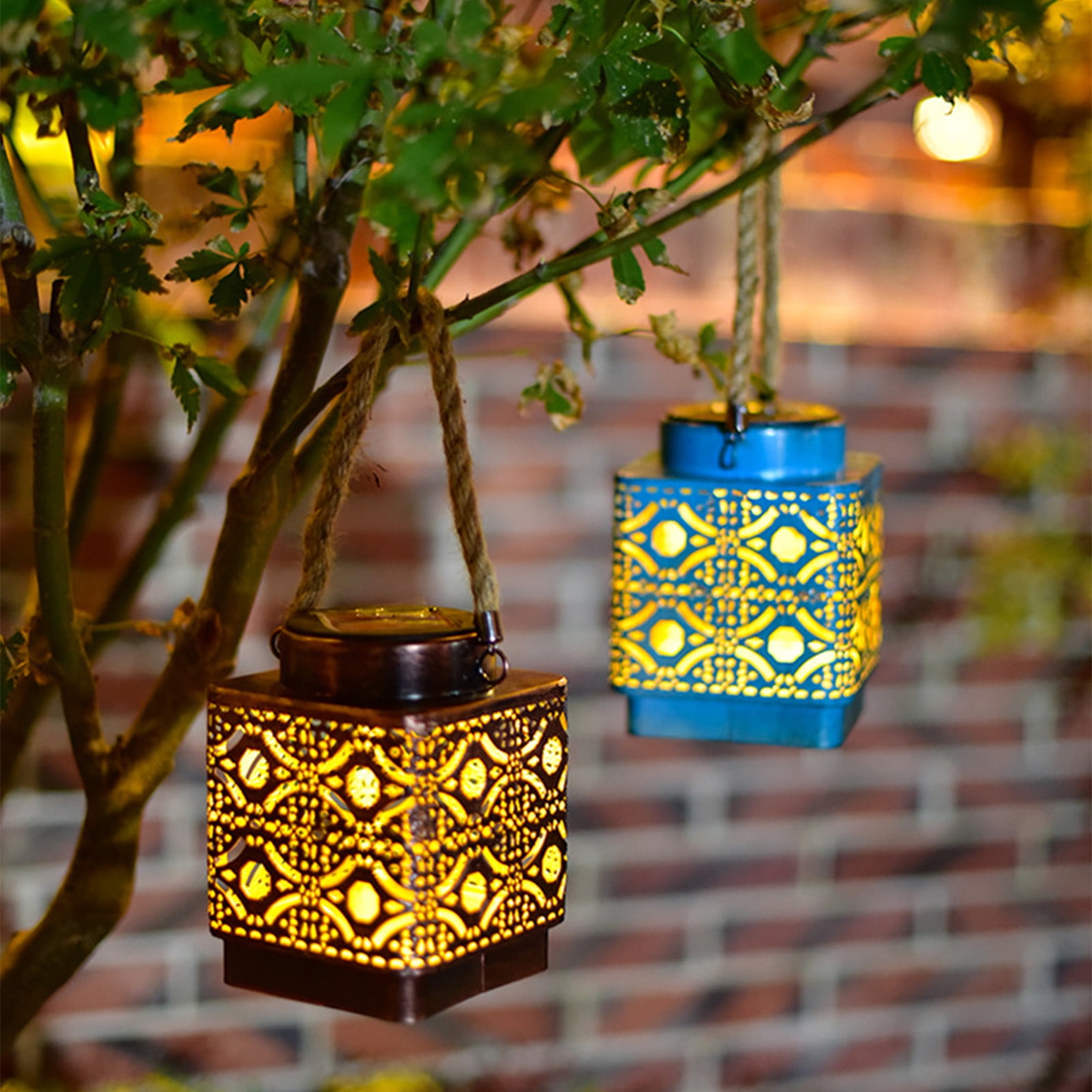 Solar Lantern Outdoor Hanging LED Light | Hollowed Out Metal Decorative ...