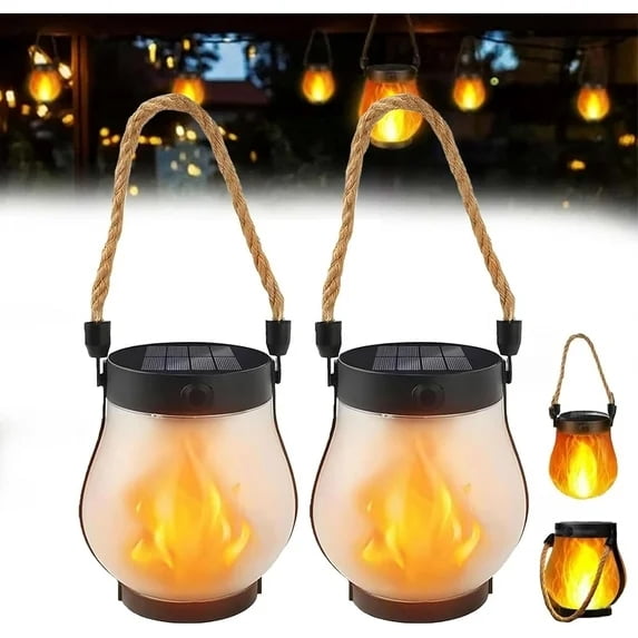 Solar Lantern Outdoor Lights, Upgraded Flickering Flame Solar Lantern ...