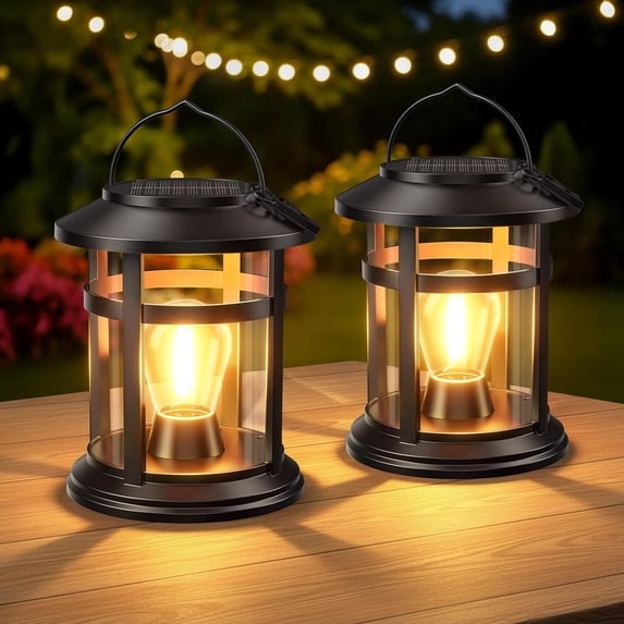 Solar Lantern Outdoor Waterproof, 2 Pack Bright Hanging Lights for ...