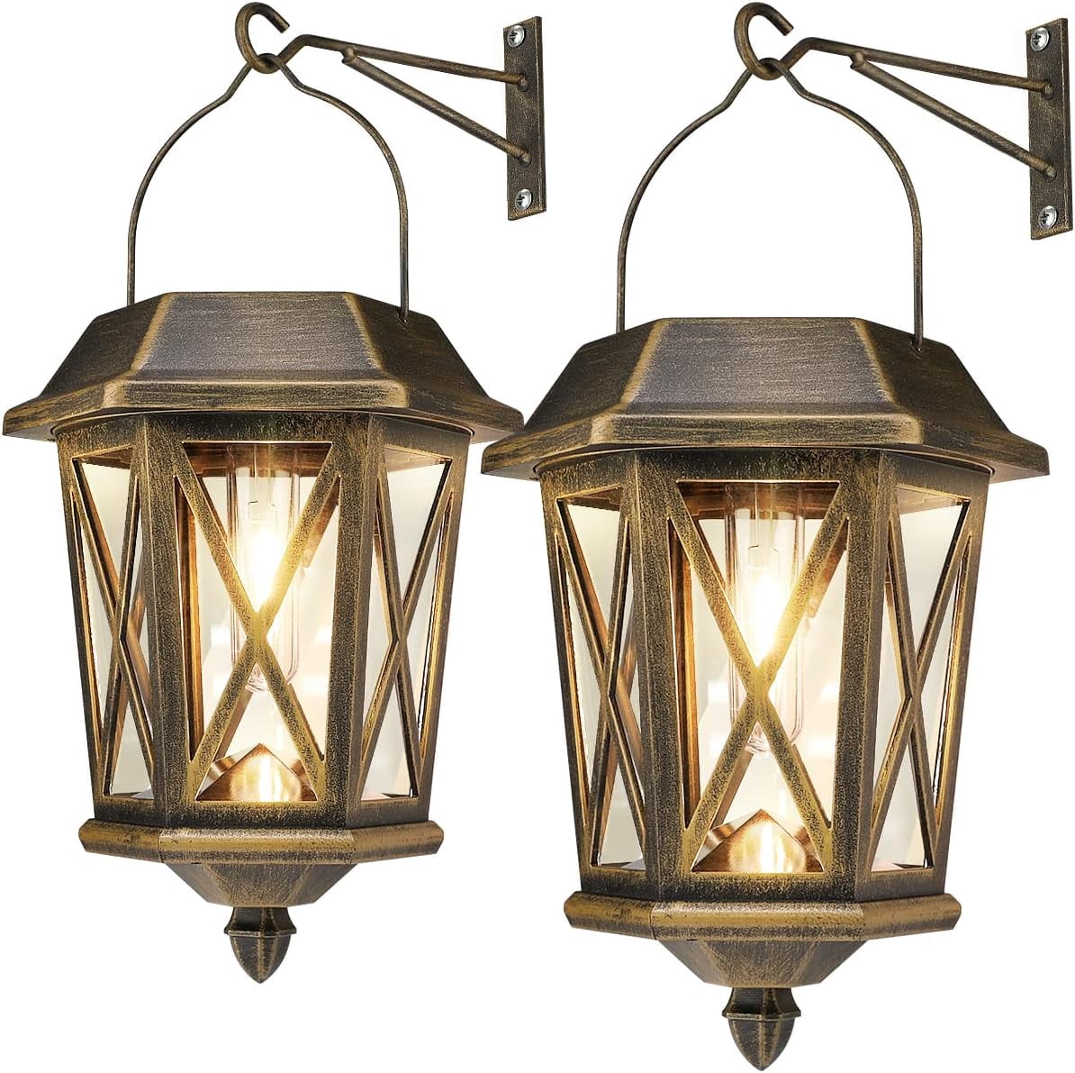 Solar Lantern Outdoor Waterproof, Metal Solar Lights Outdoor with Clear ...
