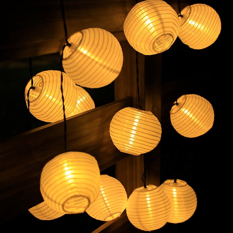 Solar Lantern String Lights Outdoor Fabric Lanterns with LED Decorative ...
