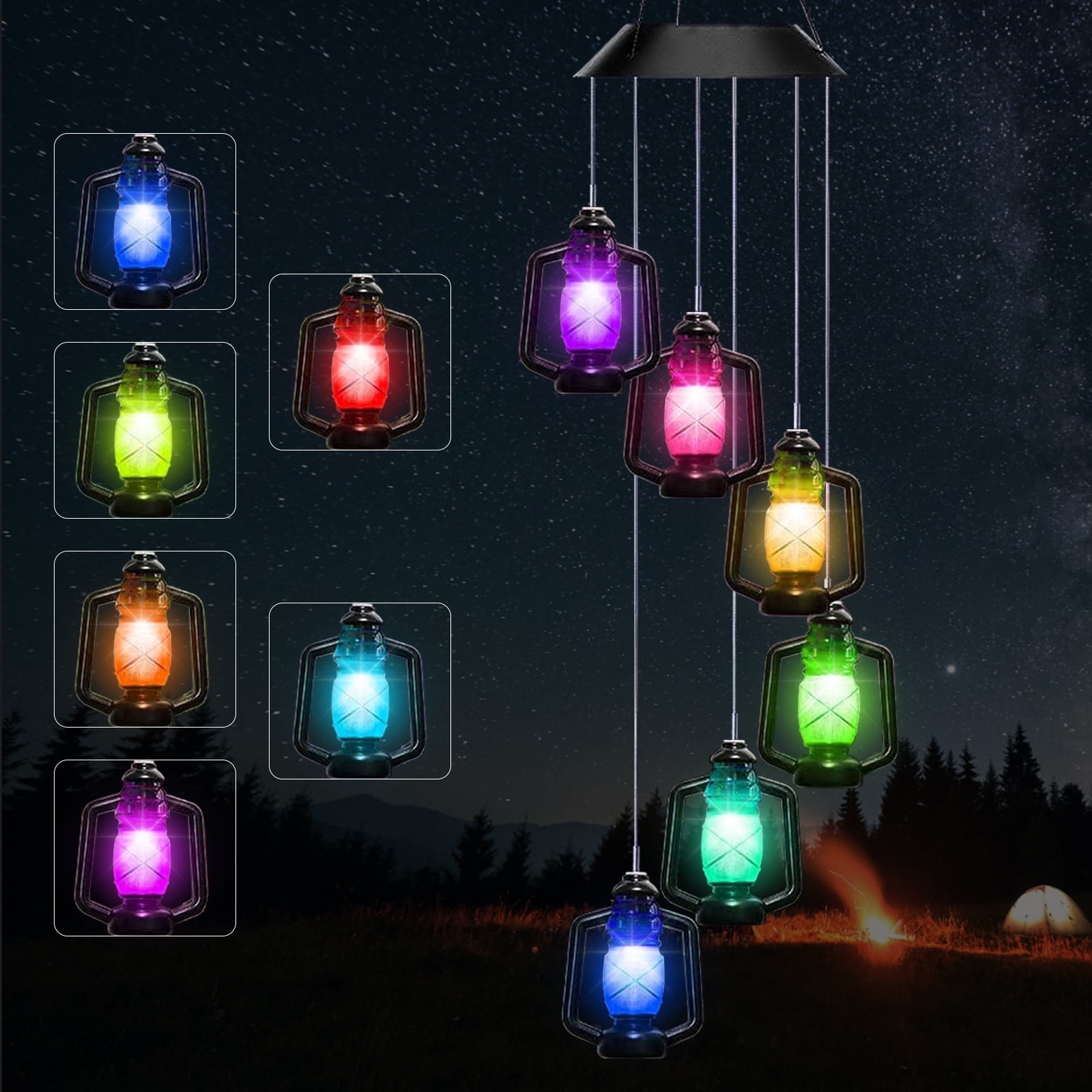 Solar Lantern Wind Chime, LED Lantern Wind Chime, Color Changing ...