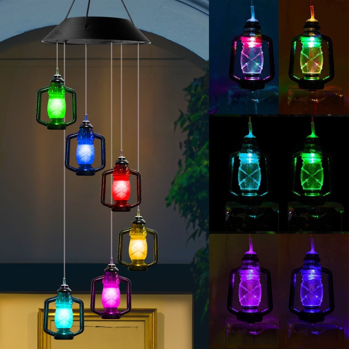 syenll Solar Hanging Decor, LED Colorful Lantern Wind Chime, Outdoor ...