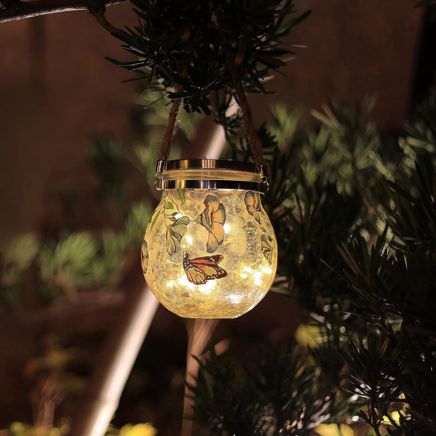 Solar Lanterns Outdoor - 1 Pack Waterproof Solar Light with Flower ...