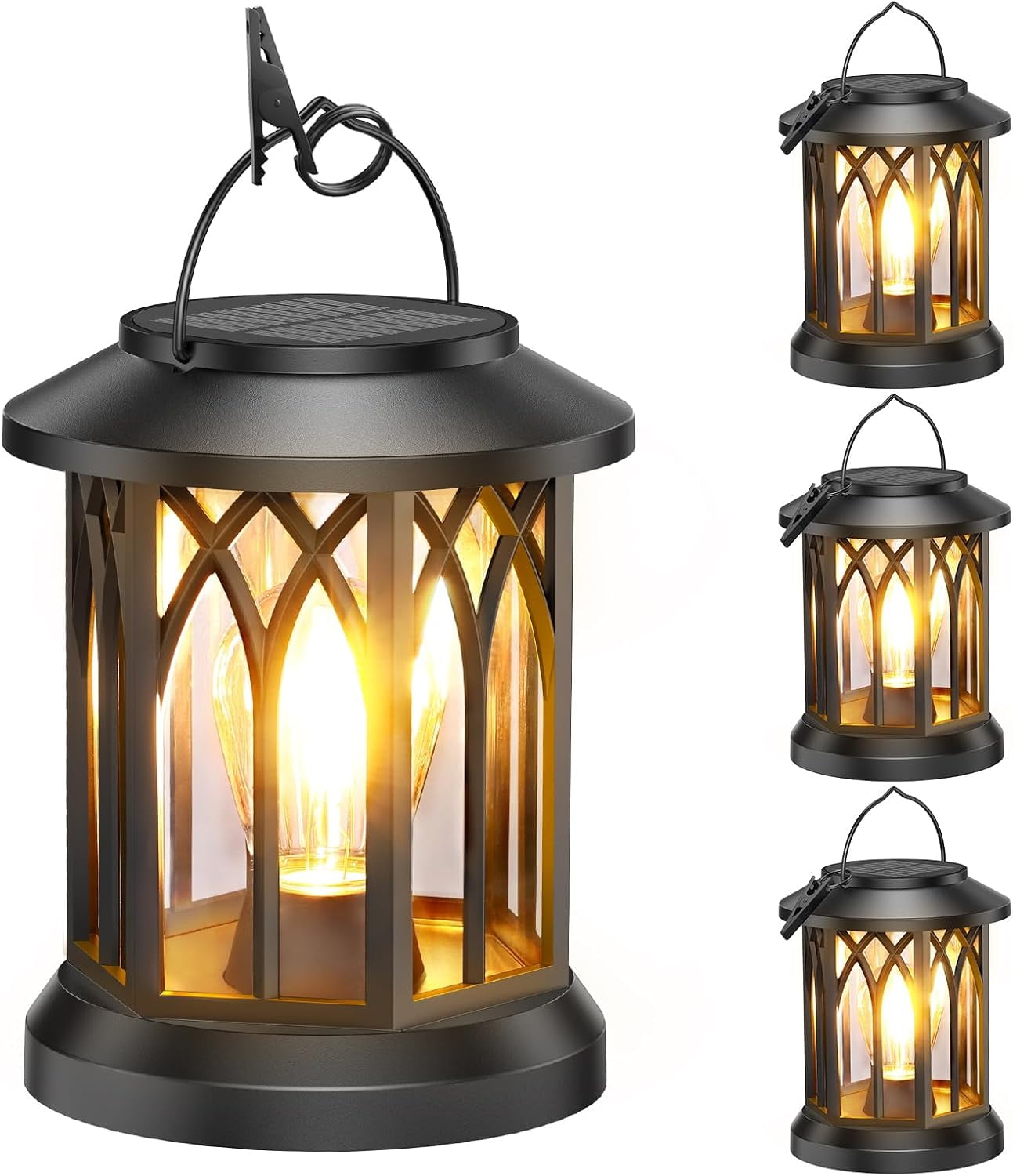 Solar Lanterns Outdoor Hanging 4 Pack, Upgraded Bright Waterproof ...