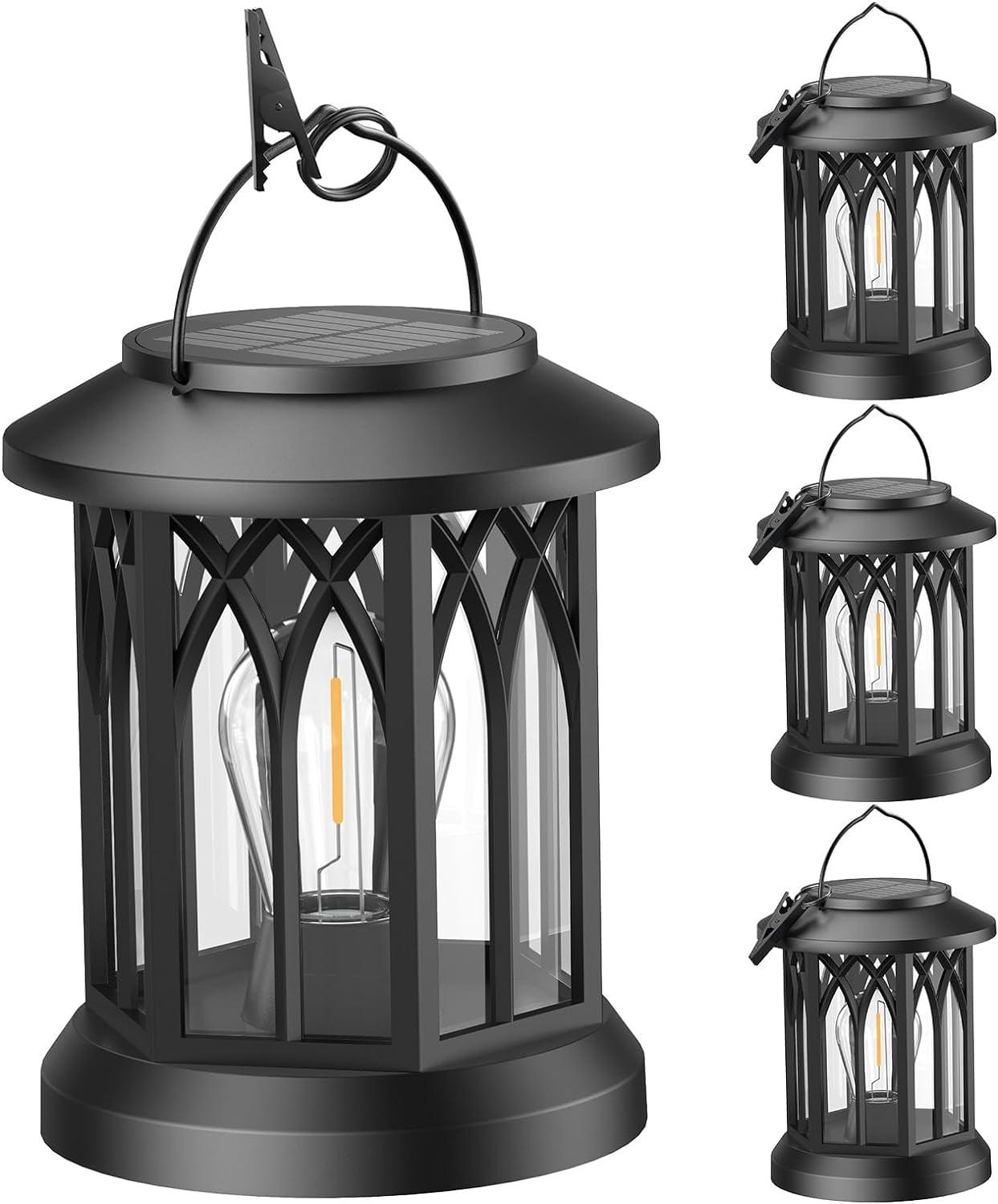 Solar Lanterns Outdoor Hanging 4 Pack, Upgraded Bright Solar Lantern ...