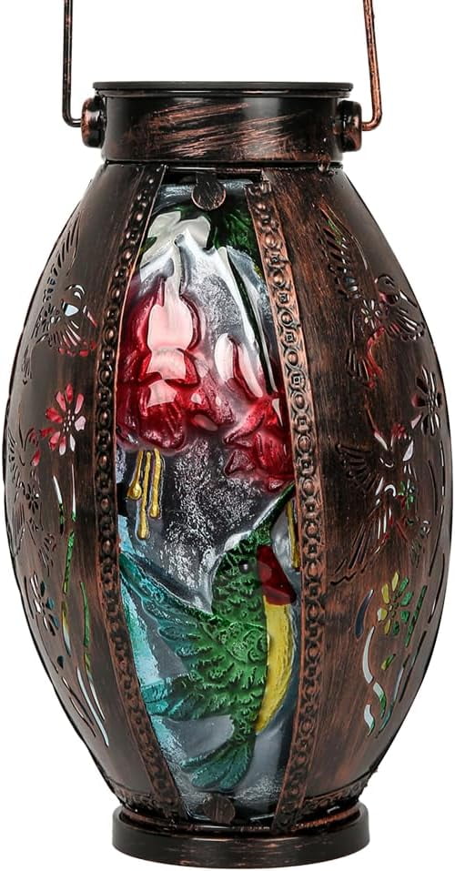 Solar Lanterns Outdoor, Hummingbird Solar Lanterns Stained Glass ...