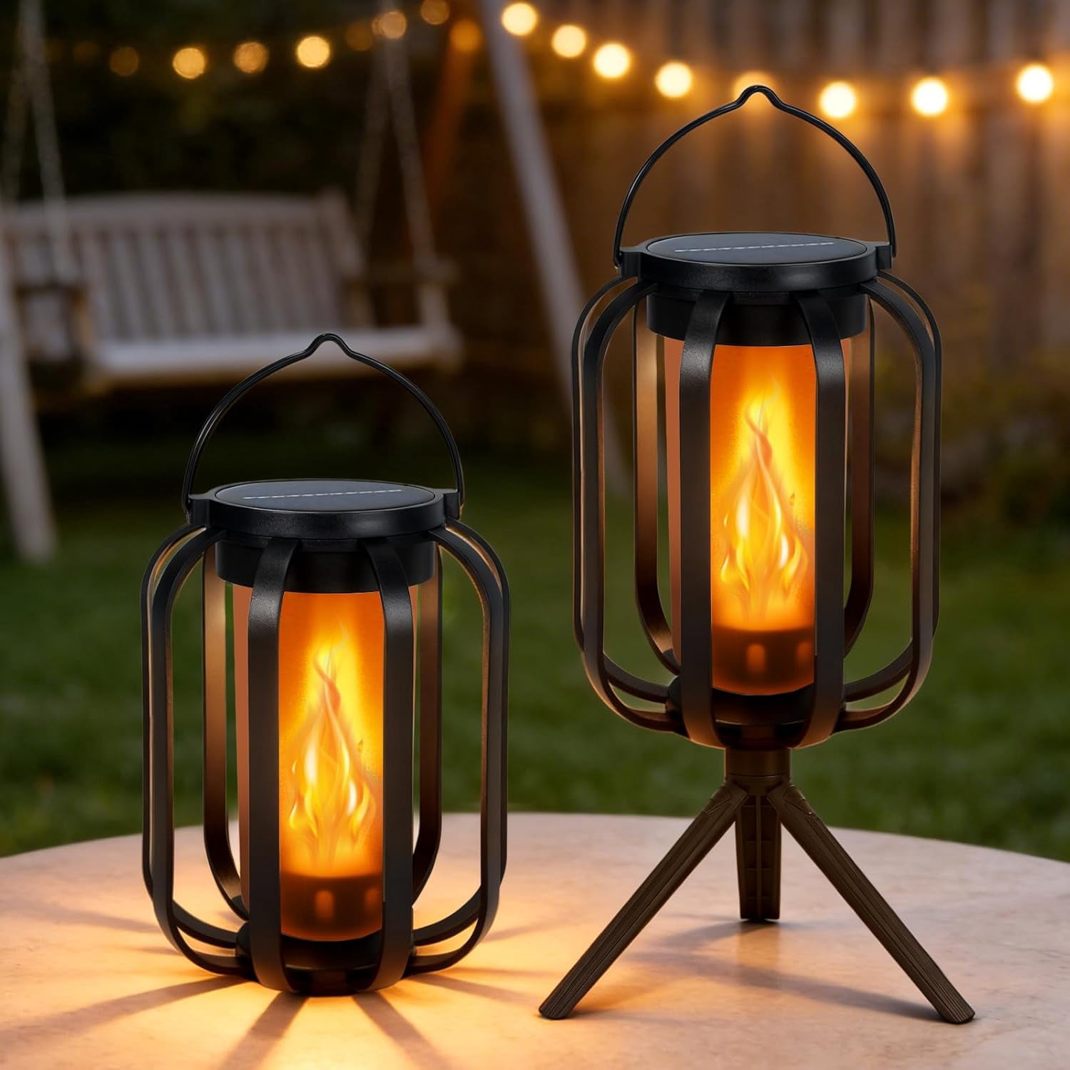 Solar Lanterns Outdoor Lights, 2 Pack Hanging Lantern with Flickering ...