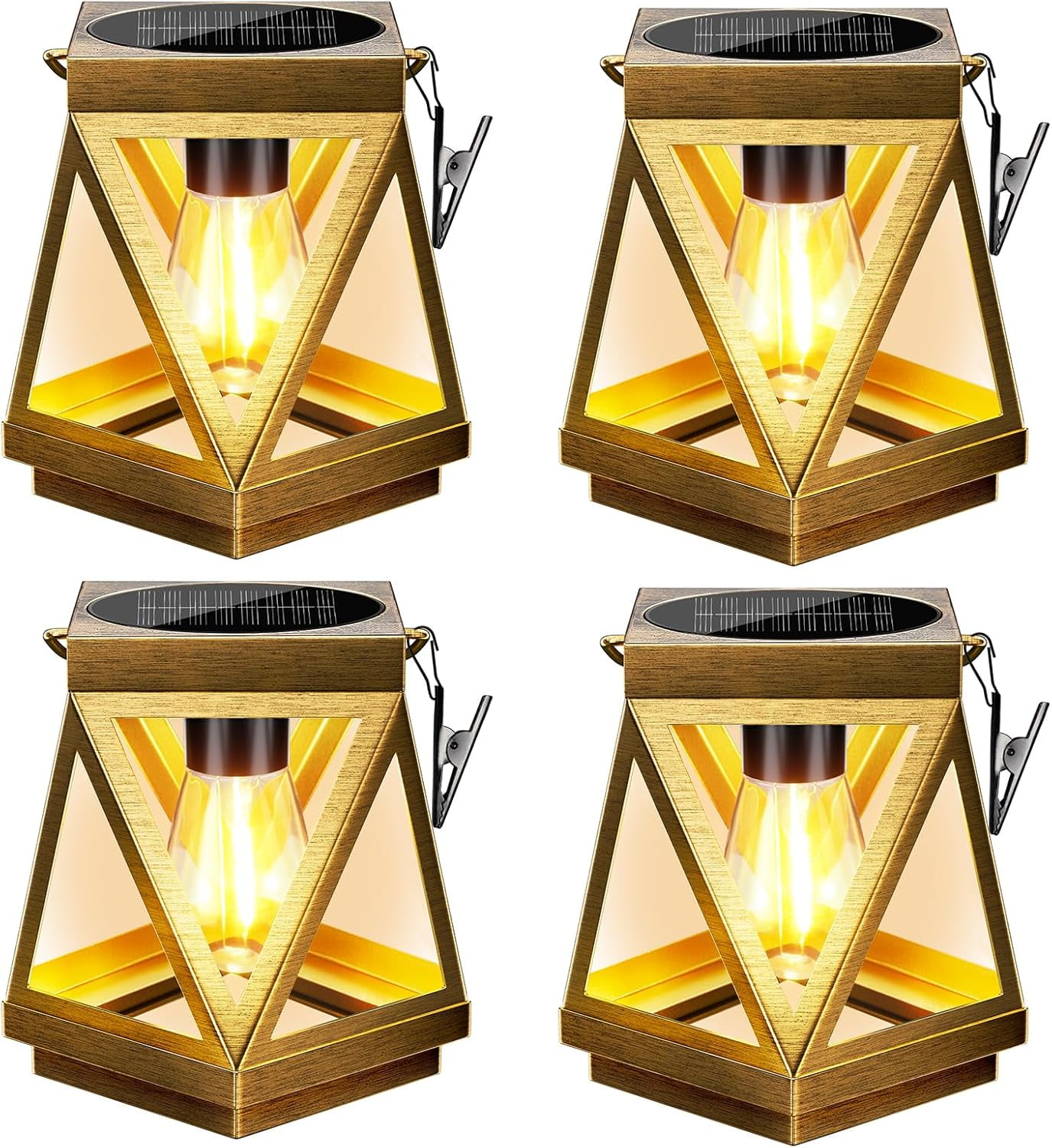 Solar Lanterns Outdoor Waterproof, 4 Pack Upgraded Metal Hanging Solar ...