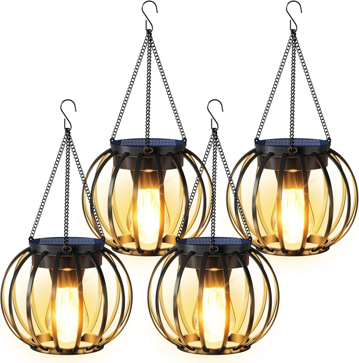 Solar Lanterns Outdoor Waterproof 4 Pack, Upgraded Metal Hanging Solar ...