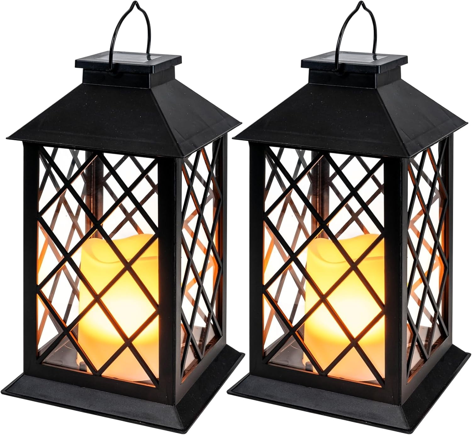 Solar Lanterns Outdoor Waterproof Hanging with Flickering Flameless ...