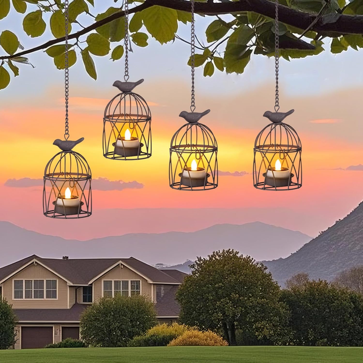 Solar Lanterns Outdoor Waterproof, Rust Iron Cage Candle Holder with ...