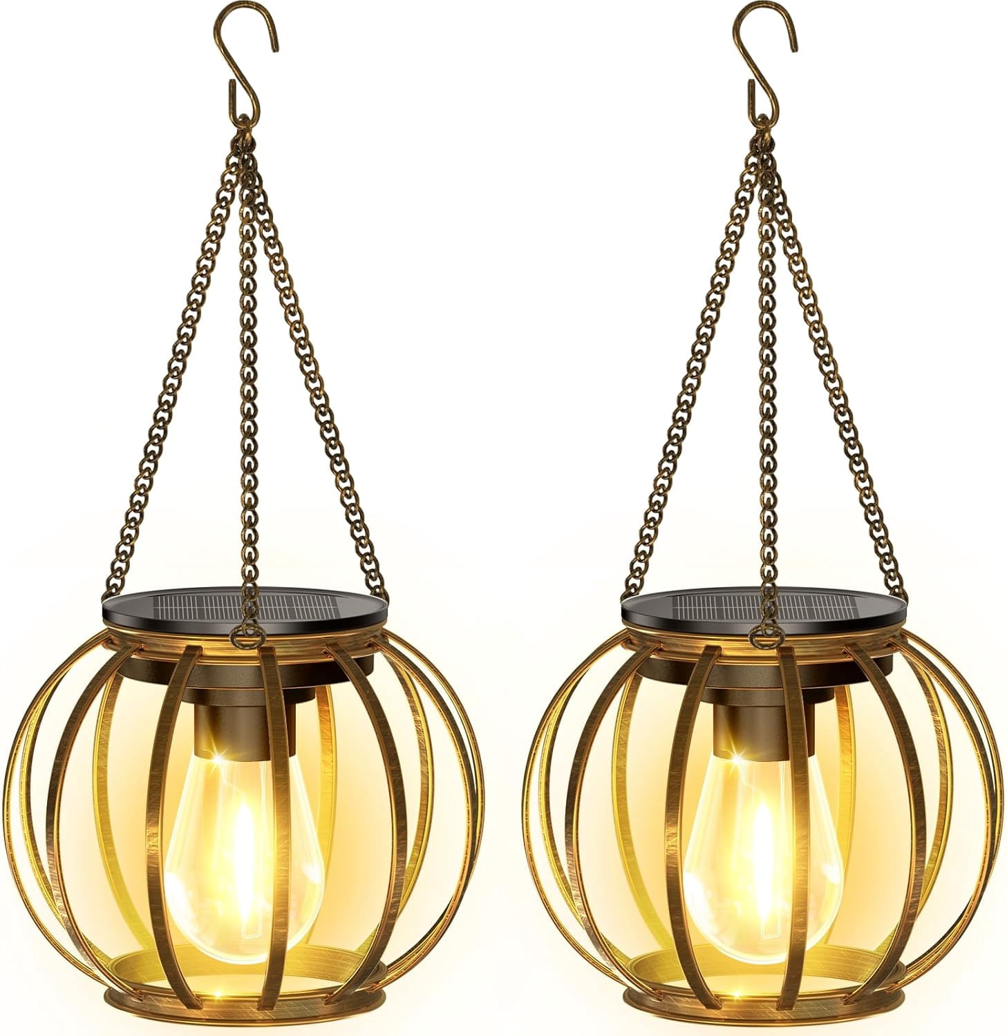 Solar Lanterns Outdoor Waterproof, Upgraded Bronze Metal Hanging Solar ...