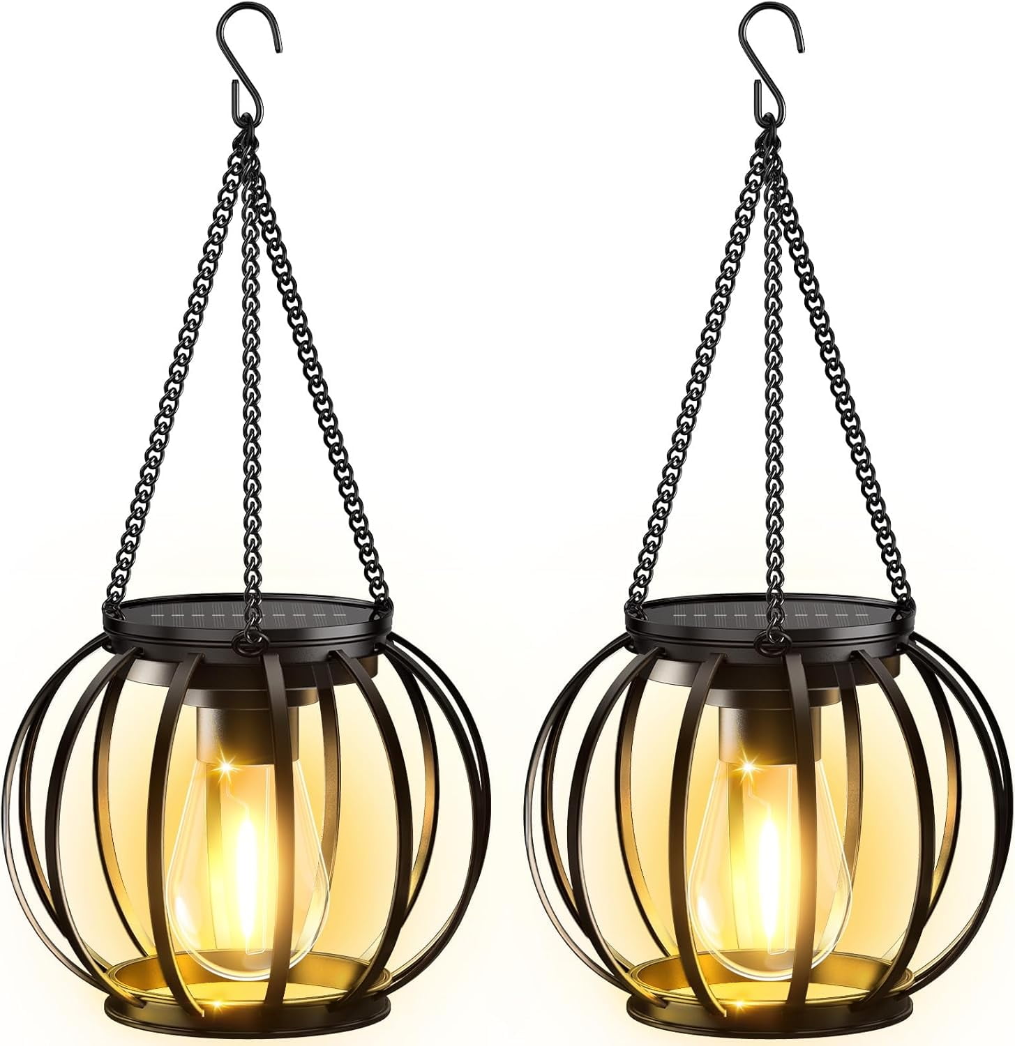 Solar Lanterns Outdoor Waterproof, Upgraded Bronze Metal Hanging Solar ...