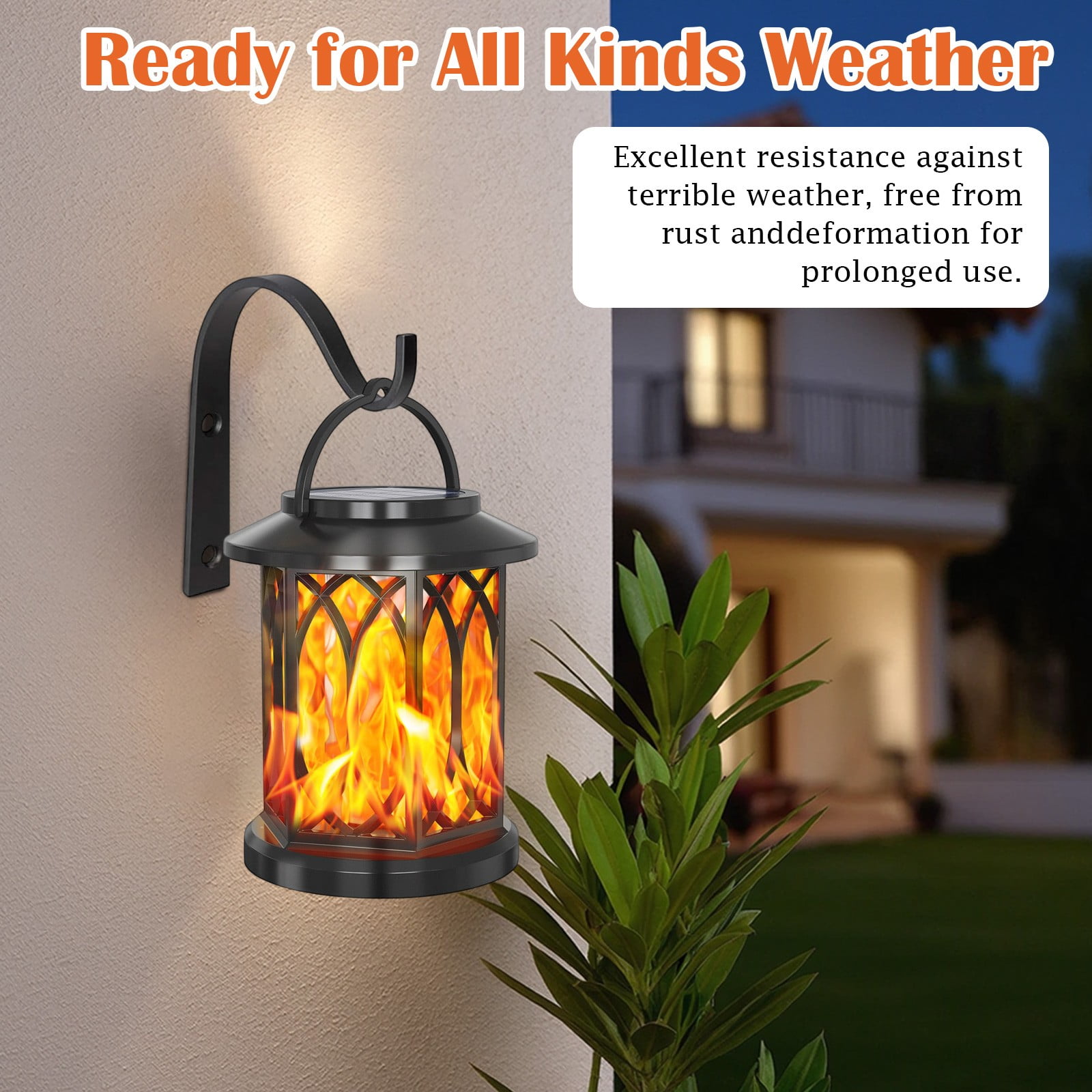 Solar Lanterns Outdoor Waterproof, Upgraded Flickering Flame Solar ...