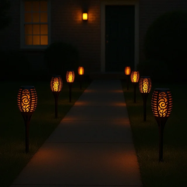 Solar Led Flickering Torch Light Waterproof Garden Path Lamp Automatic ...