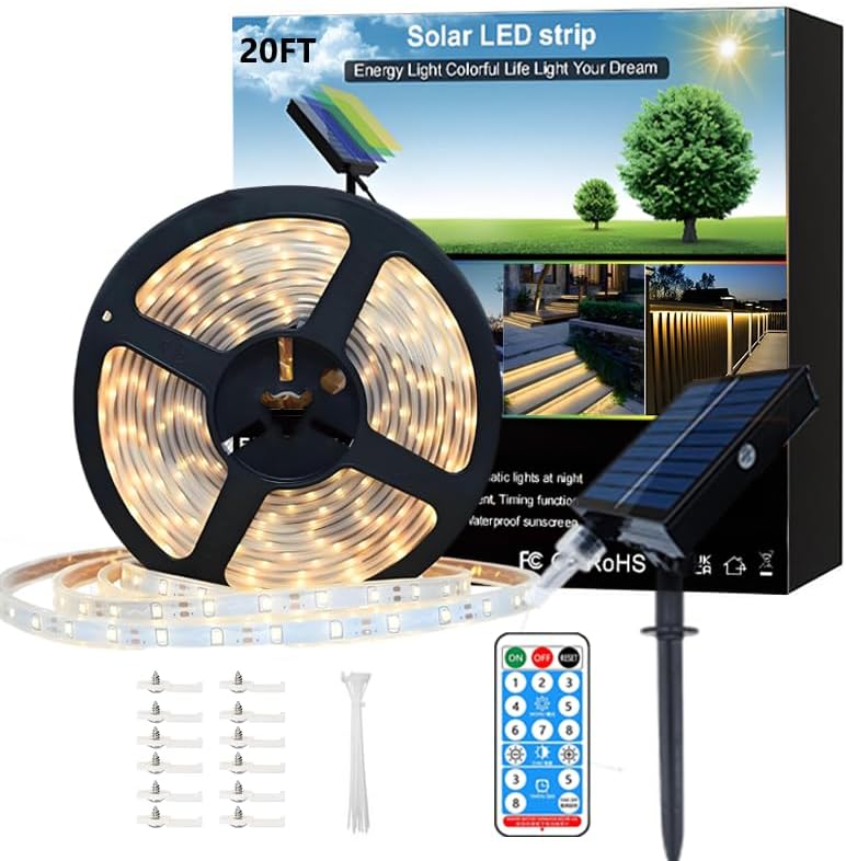 Solar Led Strip Lights Outdoor, 20ft Solar Rope Lights Self-Adhesive ...