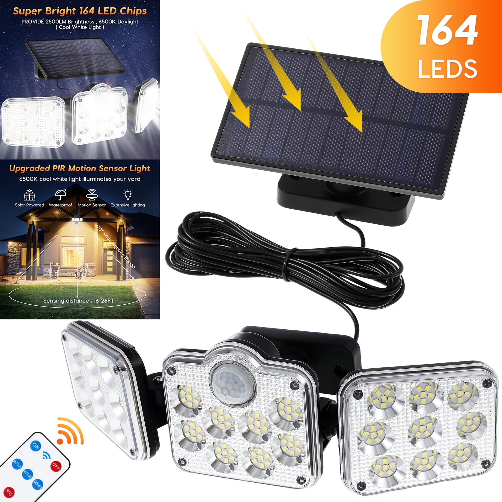 Solar Light 164 LED Solar Lamp with Motion Sensor Outdoor Garden Fence Yard Street Wall Light ...