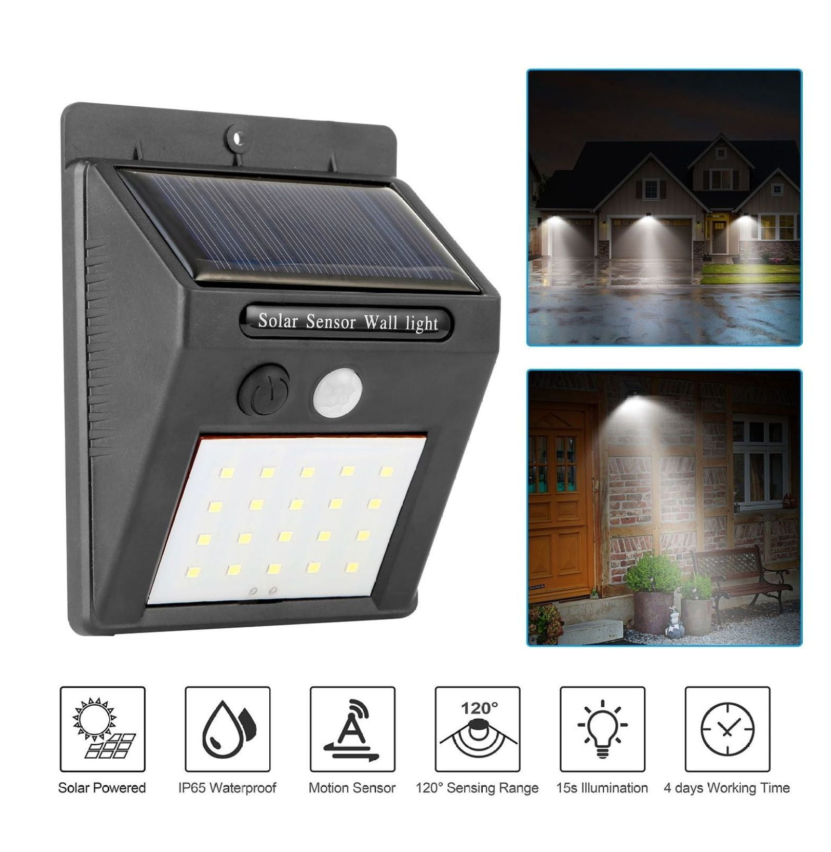 Solar Light 20 LEDs Outdoor PIR Sensor Lights IP65 Waterproof 120 ...