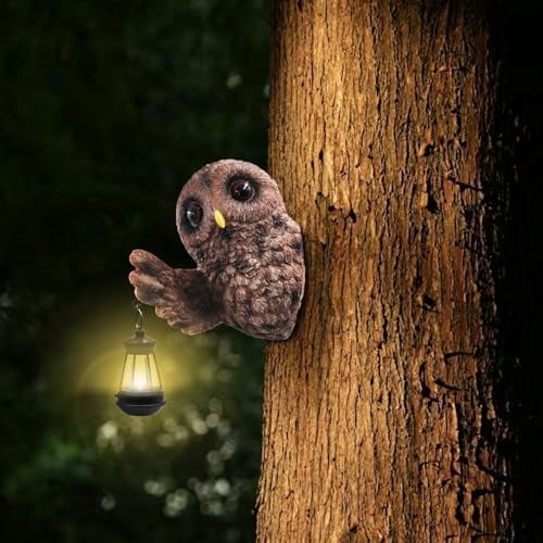 Solar Light Garden Owl Tree Hugger, Outdoor Owl Decor for Trees, Yards ...