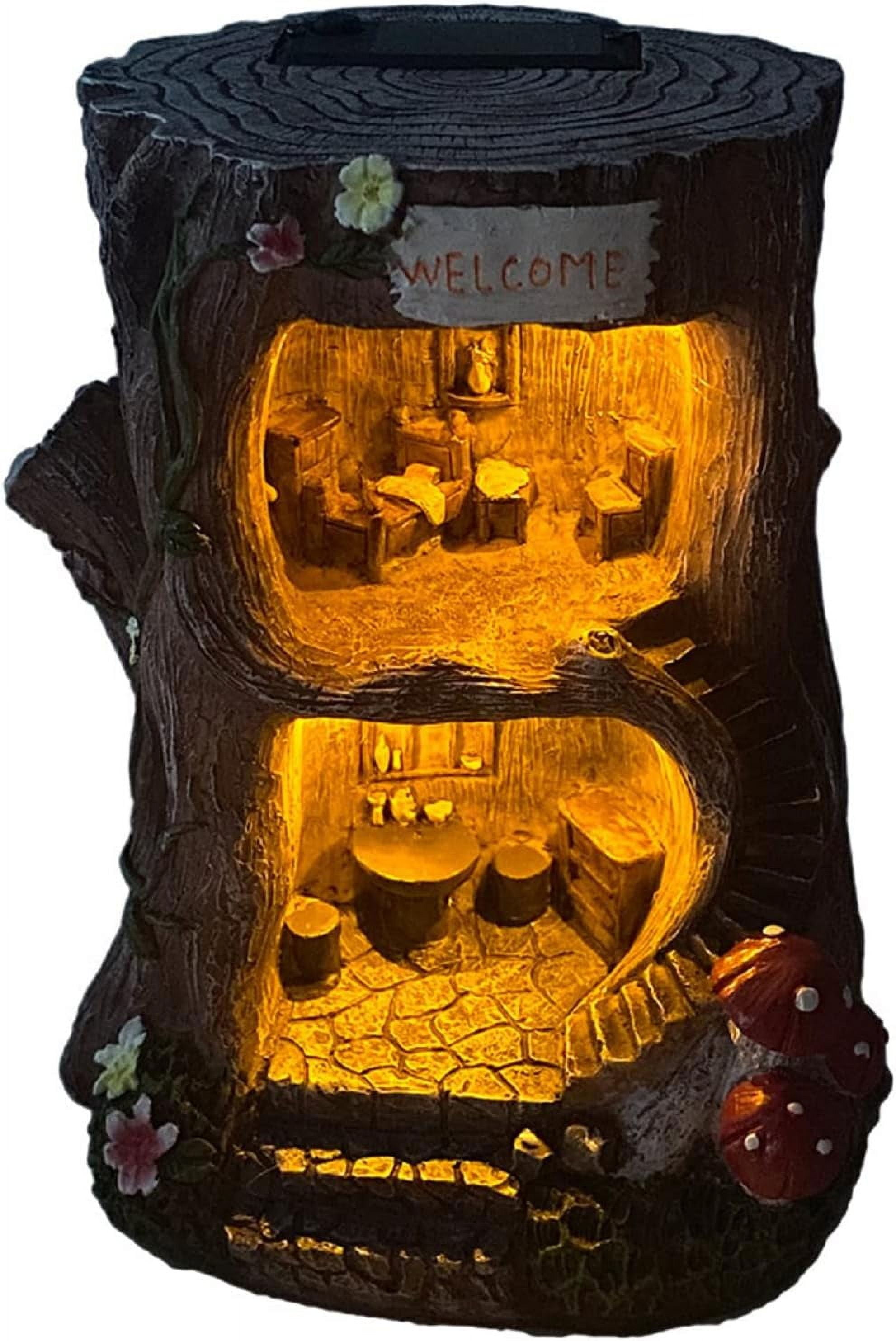 Solar Light Gnome Fairy Tree House Outdoor Statues, Big Size Elf ...