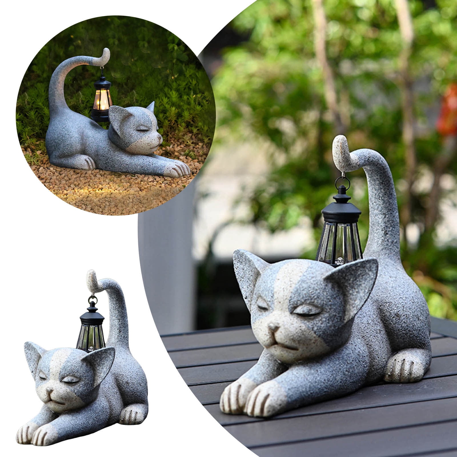 Solar Light Outdoor Decoration Cute Cat Statue Balcony Patio Decorative ...