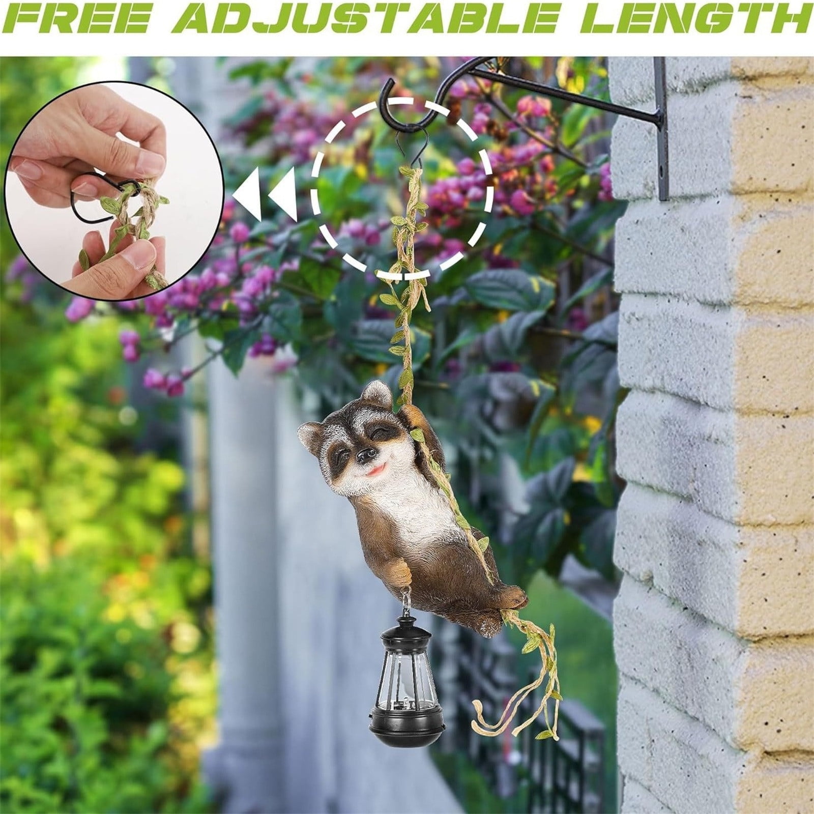 Solar Light Outdoor Statues, Resin Raccoon Climbing On A L Vine With ...