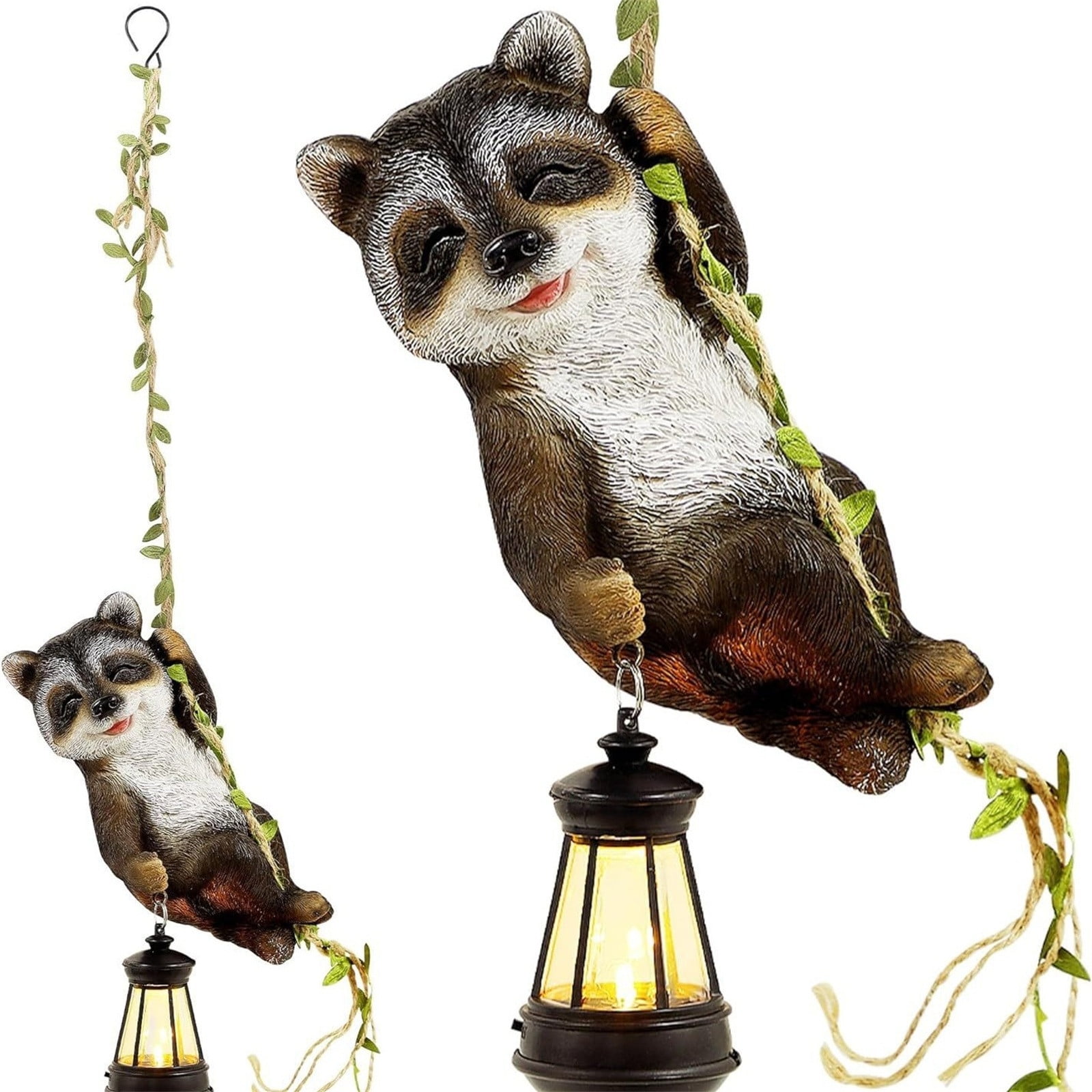 Solar Light Outdoor Statues, Resin Raccoon Climbing On A L Vine with ...