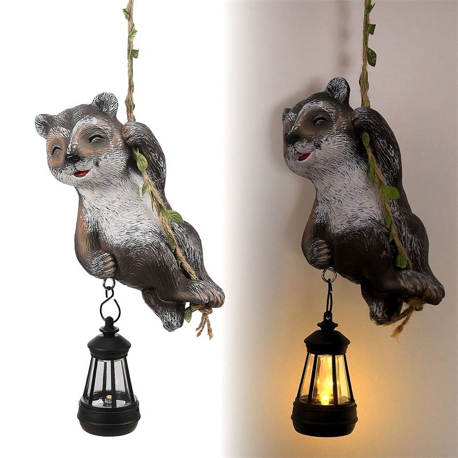 Solar Light Outdoor Statues Resin Raccoon Climbing On A Vine With LED ...