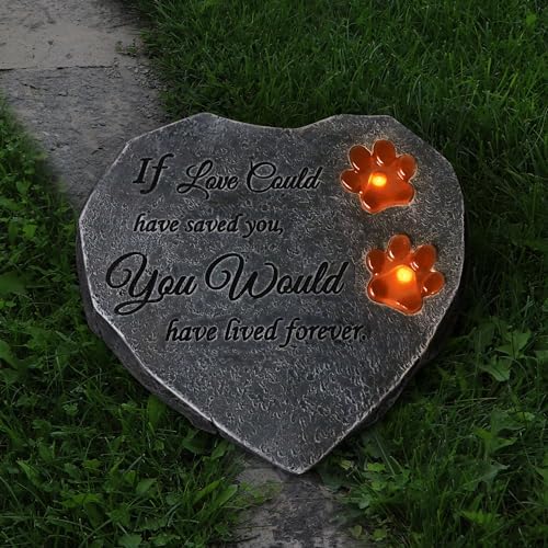Solar Light Pet Memorial Stones Heart Shaped Dog Grave Markers Outdoor ...