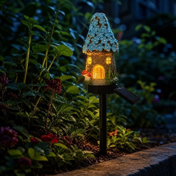 Solar Light Post, Solar Resin House Ground Mounted Lamp, Outdoor ...