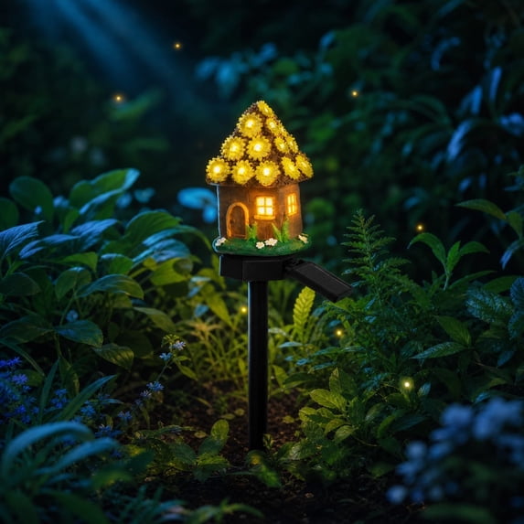 Solar Light Post, Solar Resin House Ground Mounted Lamp, Outdoor ...