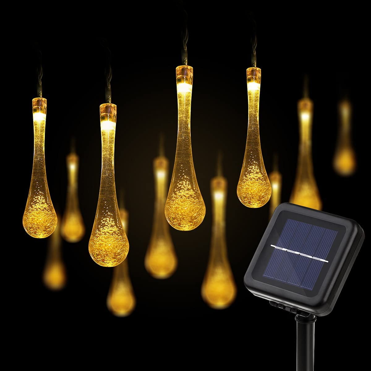 Solar Light String 21.4 Feet 30 LED Water Drops Solar-Warm Light ...