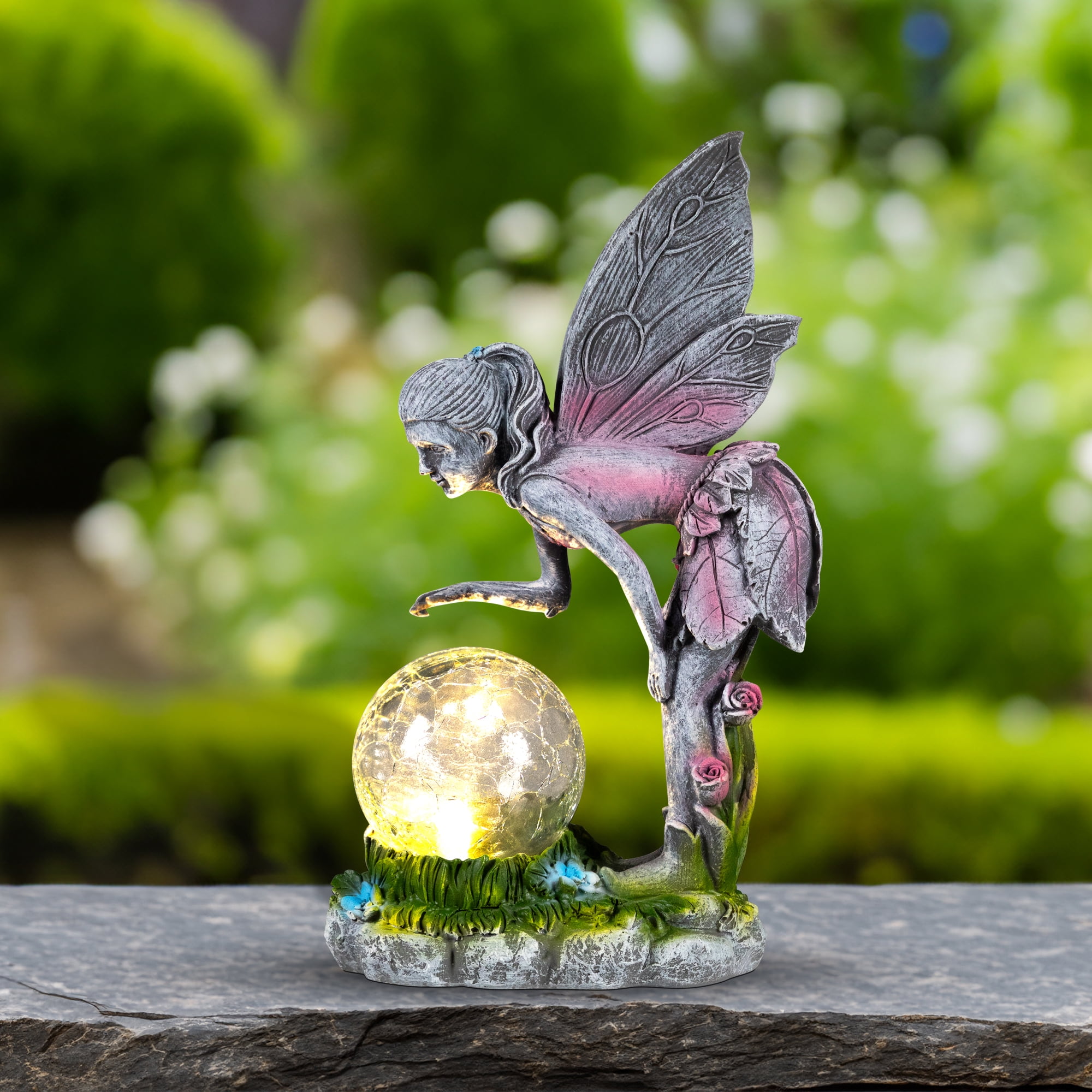 Northlight Solar Lighted Fairy with Gazing Ball Outdoor Garden Statue ...
