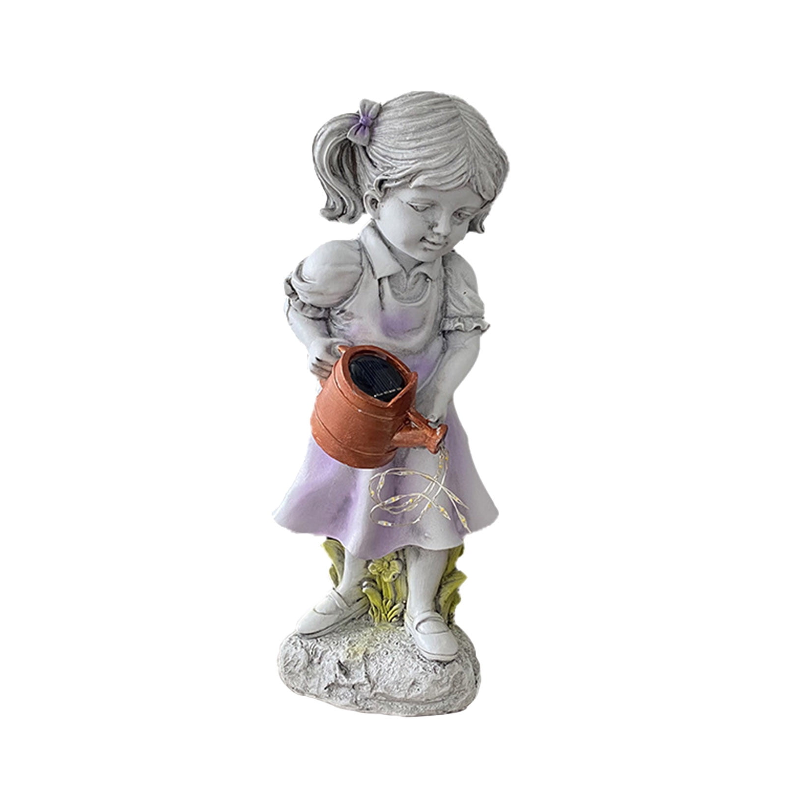 Solar Lighted Garden Stone Girl Watering Statue - Solar-Powered ...