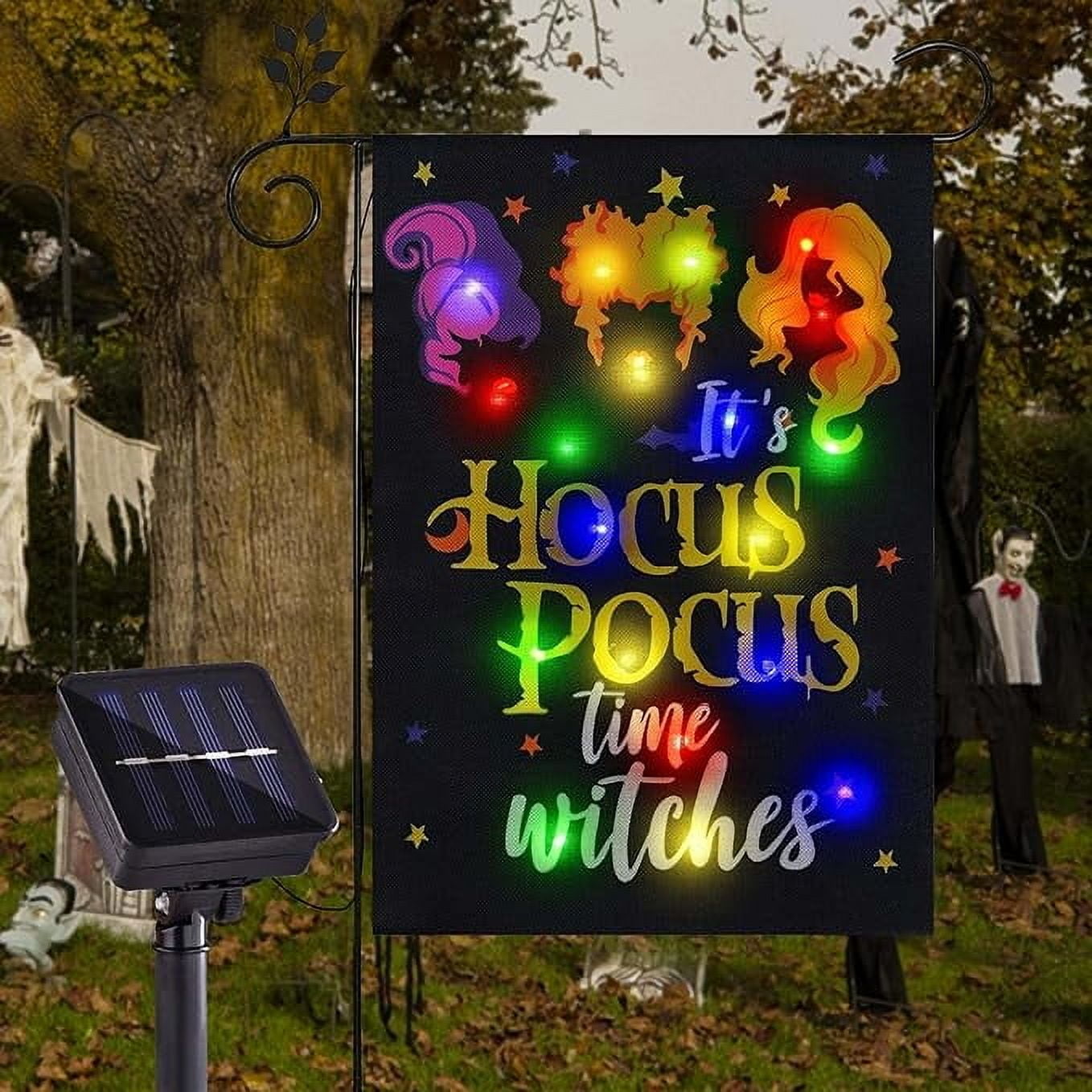Solar Lighted Halloween Garden Flag It's Hocus Pocus Time Witches Flags ...